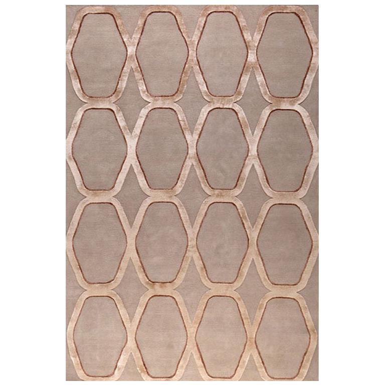 Modern Contemporary Area Rug in Taupe, Handmade of Silk and Wool ...