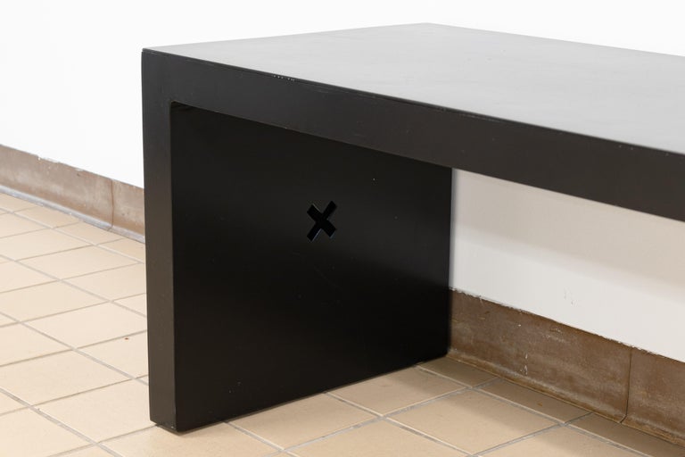 Modern Contemporary Black "Om" Wood Meditation Entryway Metal Bench For ...