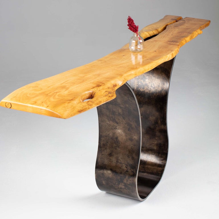 Modern Contemporary Live Edge Slab on Steel Base Console Table by Carlo ...