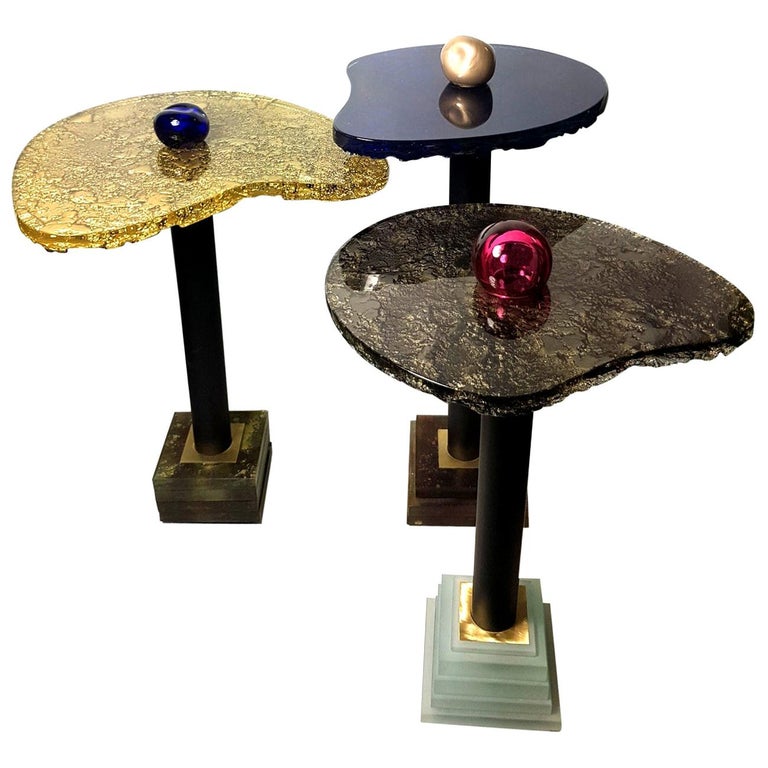 Modern Contemporary Round Coffee Tables Murano Glass in Gold, Brown or ...