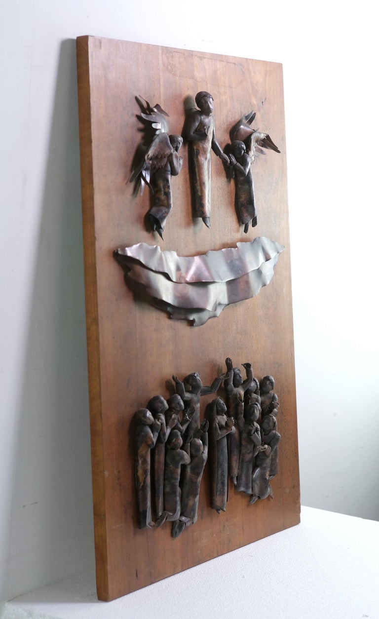 Modern Copper Ascension of Christ Mounted on Wood Panel Piece For Sale ...