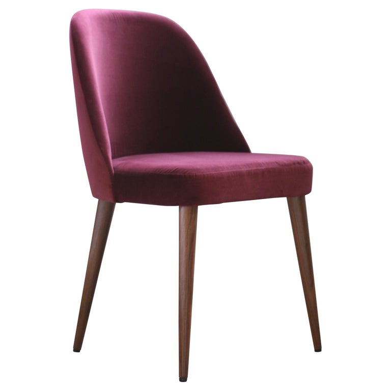 Modern Cranberry Velvet Fabric Chair with Walnut Base For Sale at ...
