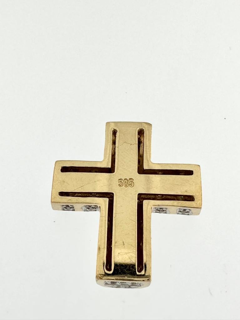 Modern Cross in 14kt Yellow Gold with Diamonds For Sale at 1stDibs