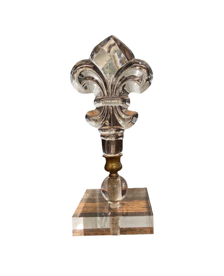 Modern Crystal Fleur De Lis Sculpture Mounted to Lucite Base For Sale ...