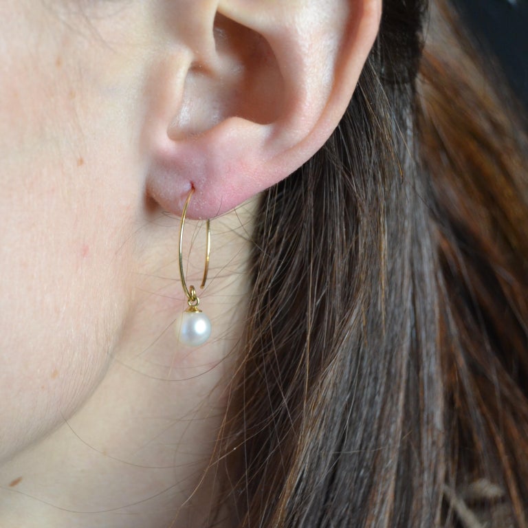 Modern Cultured Pearl 18 Karat Yellow Gold Creole Earrings For Sale at ...