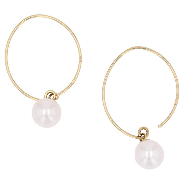 Modern Cultured Pearl 18 Karat Yellow Gold Creole Earrings For Sale at ...