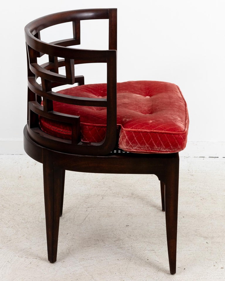 Modern Curved Back Fretwork Chair with Quilted Velvet Seat at 1stDibs