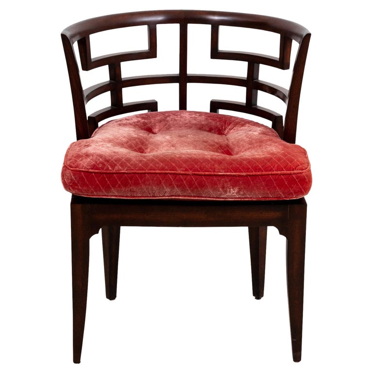 Modern Curved Back Fretwork Chair with Quilted Velvet Seat at 1stDibs
