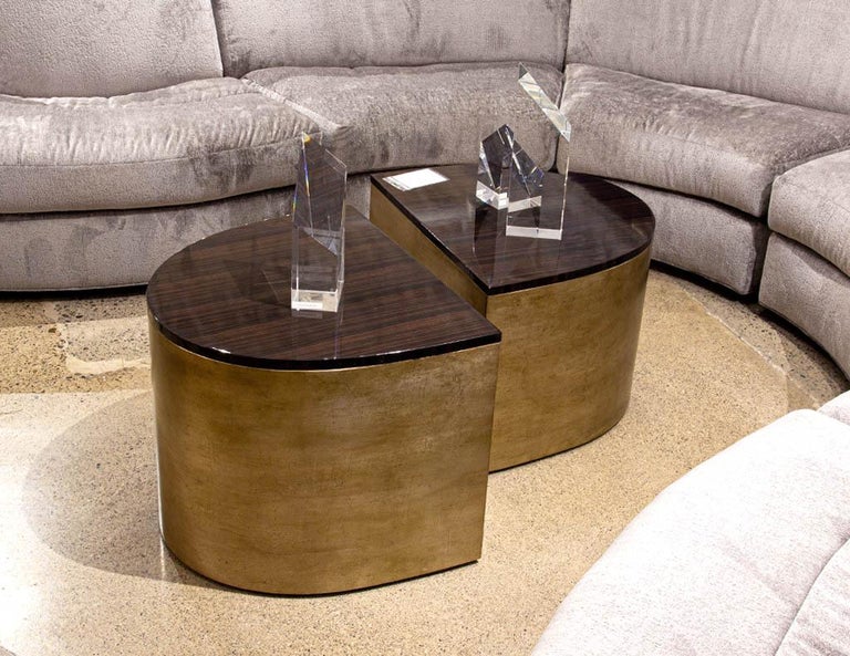 Modern Curved Macassar Cocktail Accent Tables in Antiqued Silver Leaf ...