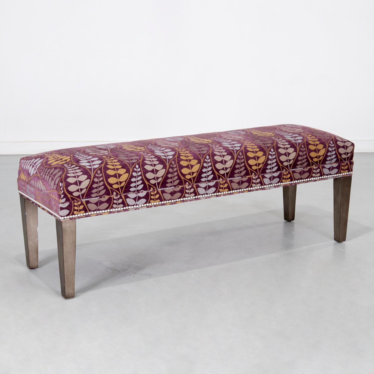 Modern Custom Ethan Allen Bench Upholstered in Folate Fabric with ...