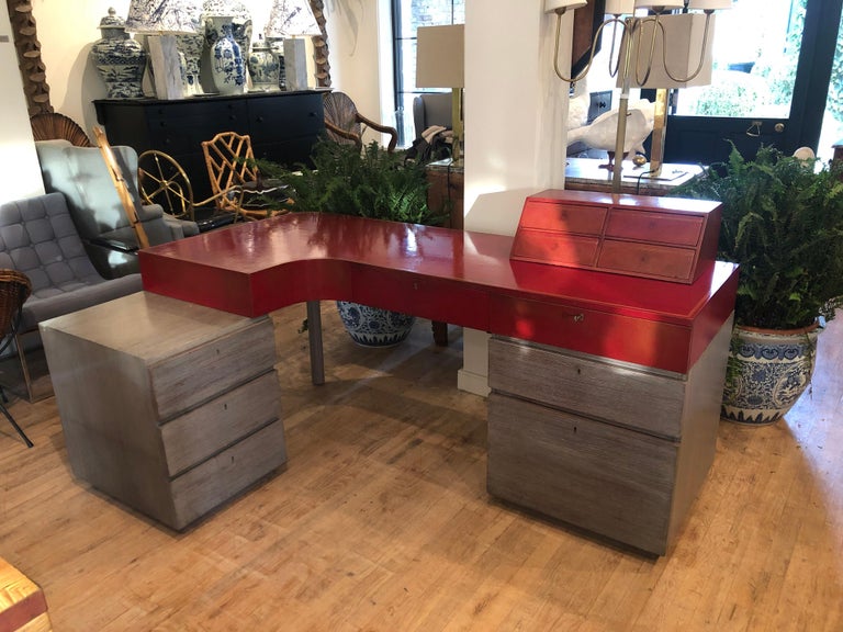 Modern Custom Leather and Cerused Oak L-Shaped Desk at 1stDibs | custom ...