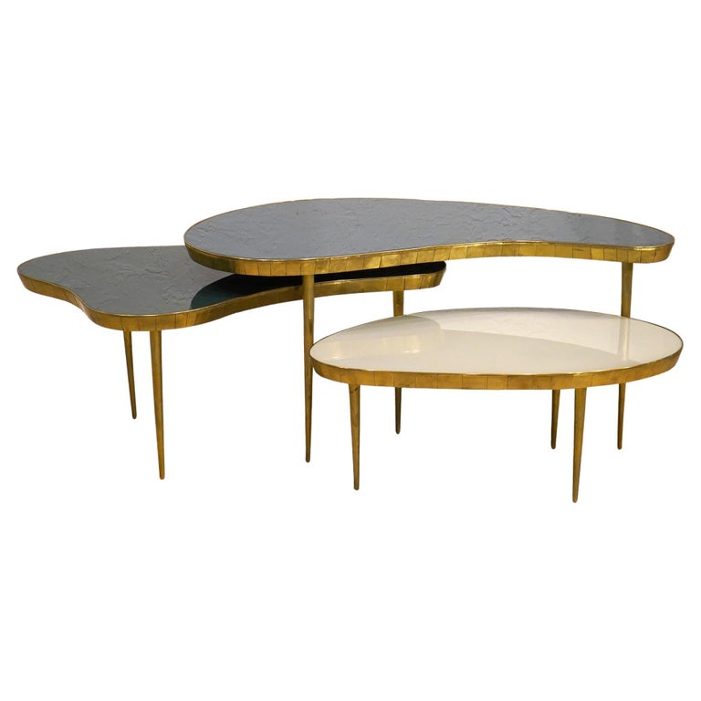 Modern Custom Made Italian Brass and Glass Stacking Tables at 1stDibs