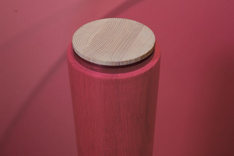 Modern Custom Pop Pink Lucite Dinning Table with Custom Oak Legs at 1stDibs