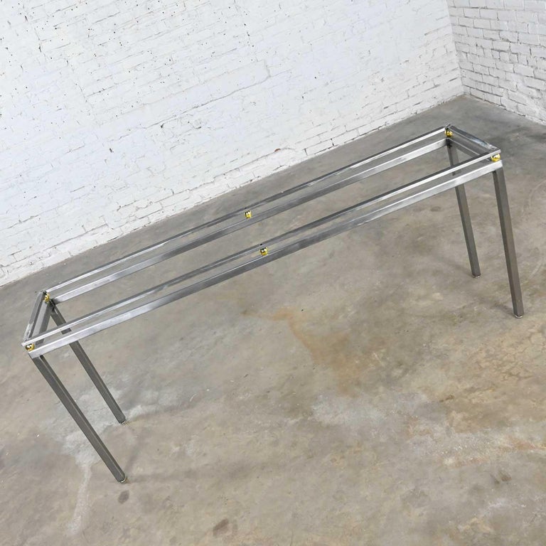 Modern Custom Tube Steel Console Sofa Table Travertine Top and Brass ...