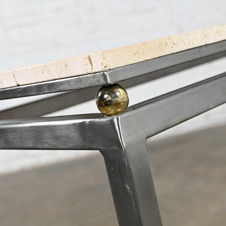 Modern Custom Tube Steel Console Sofa Table Travertine Top and Brass ...