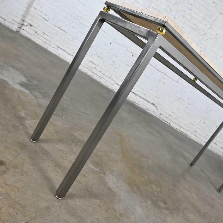 Modern Custom Tube Steel Console Sofa Table Travertine Top and Brass ...