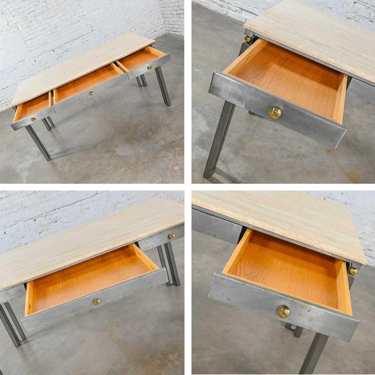 Modern Custom Tube Steel Writing Desk with Travertine Top and Brass ...