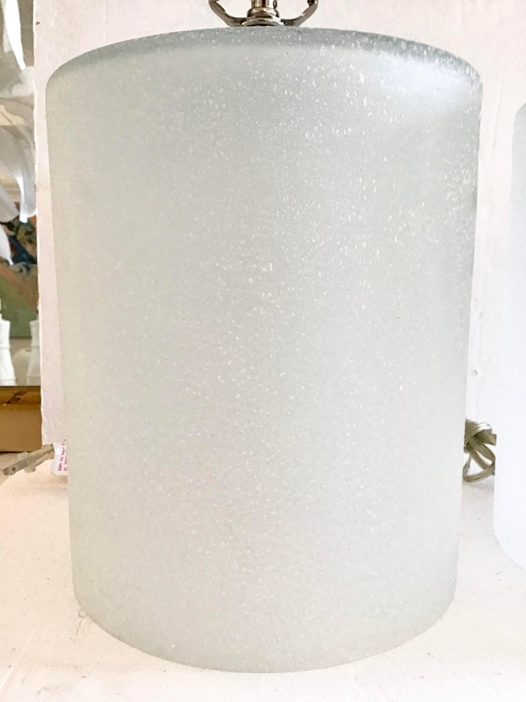 Modern Cylinder Frosted Art Glass Table Lamps, a Pair For Sale at 1stDibs