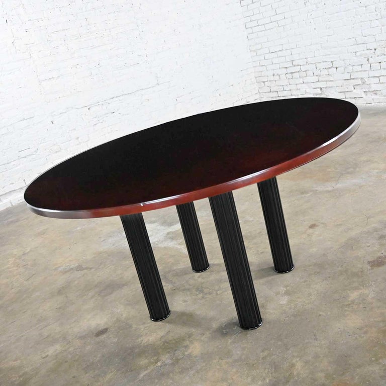 Modern Dark Cherry Finish Round Top Table with 4 Large Black Metal ...