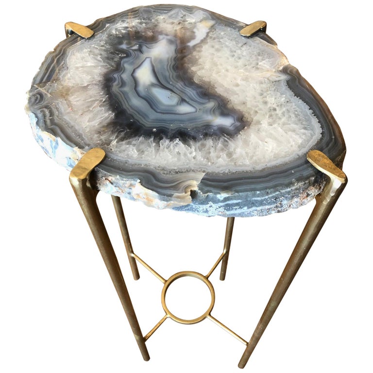 Modern Dark Gray and White Quartz End Table at 1stDibs