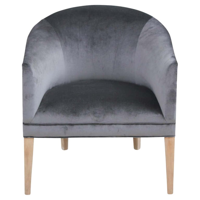 Modern Dark Grey Velvet Barrel Back Lounge Chair For Sale at 1stDibs ...