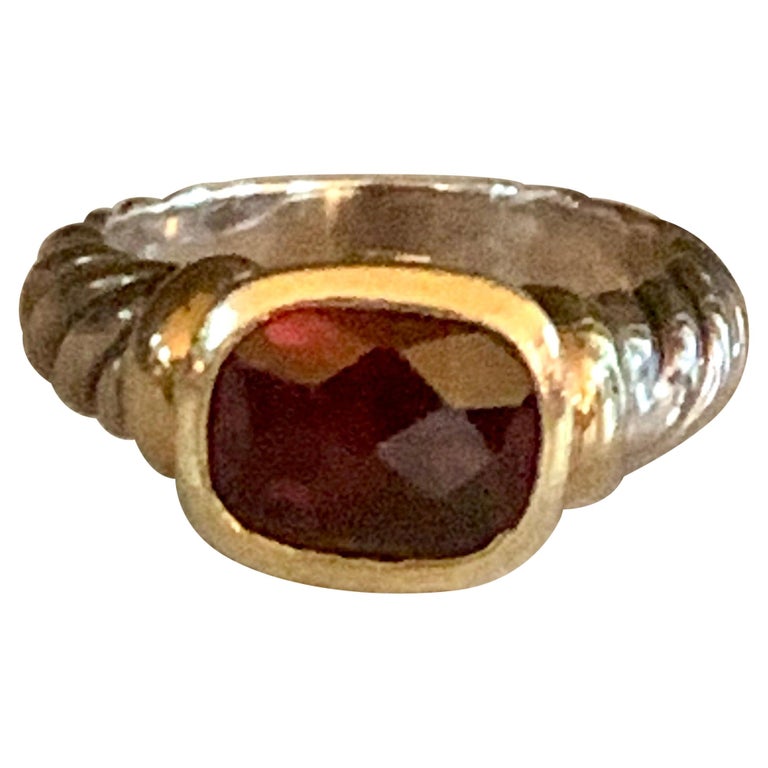 Modern David Yurman Garnet 14 Karat Yellow Gold and Sterling Silver ...