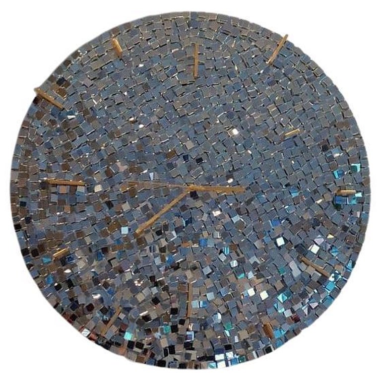Modern Davide Medri for Dilmos Round Clock Gold Leaf Mirror Mosaic ...