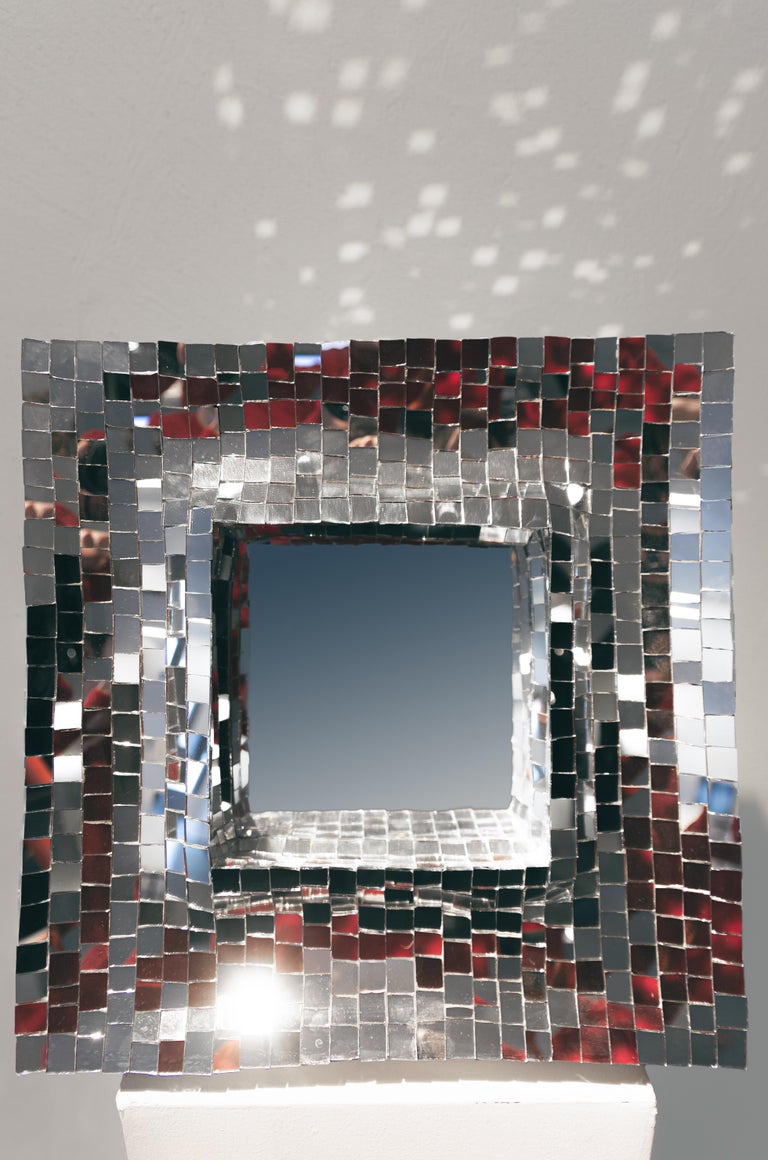 Modern Davide Medri for Dilmos Square Table Mirror Silver Glass Mosaics ...