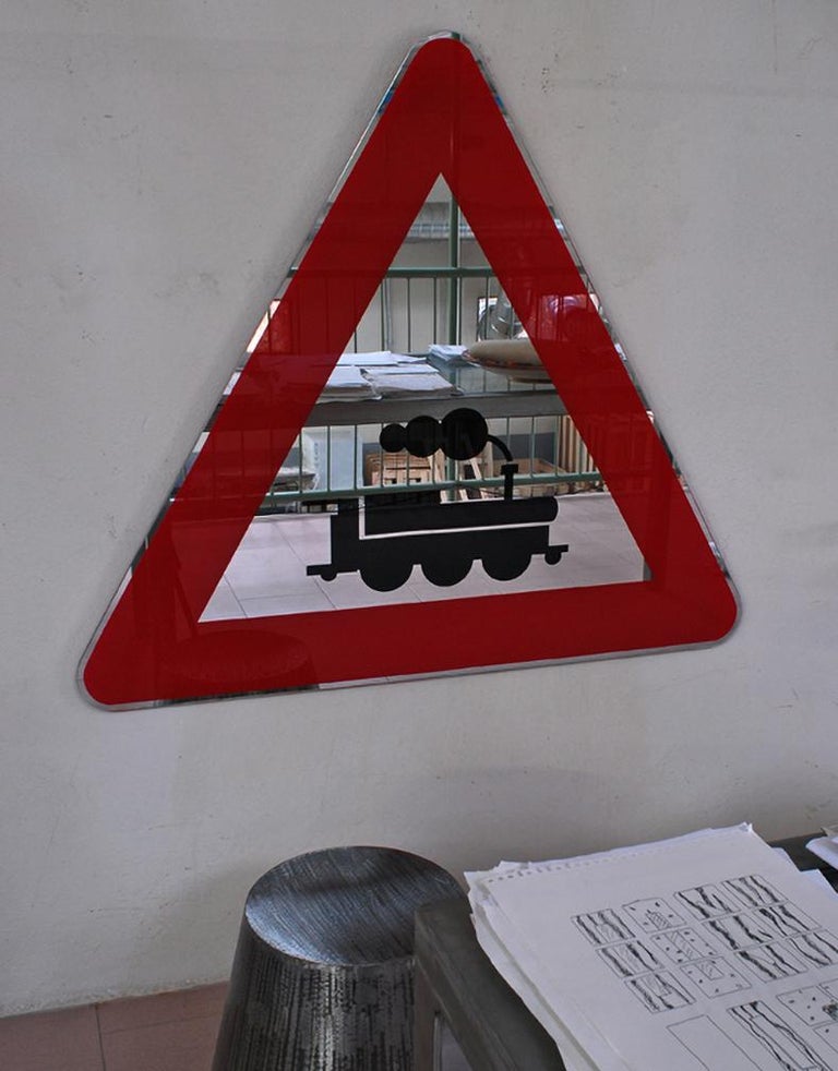 Modern Davide Medri for Dilmos Triangle Mirror Handcrafted Road Signs ...