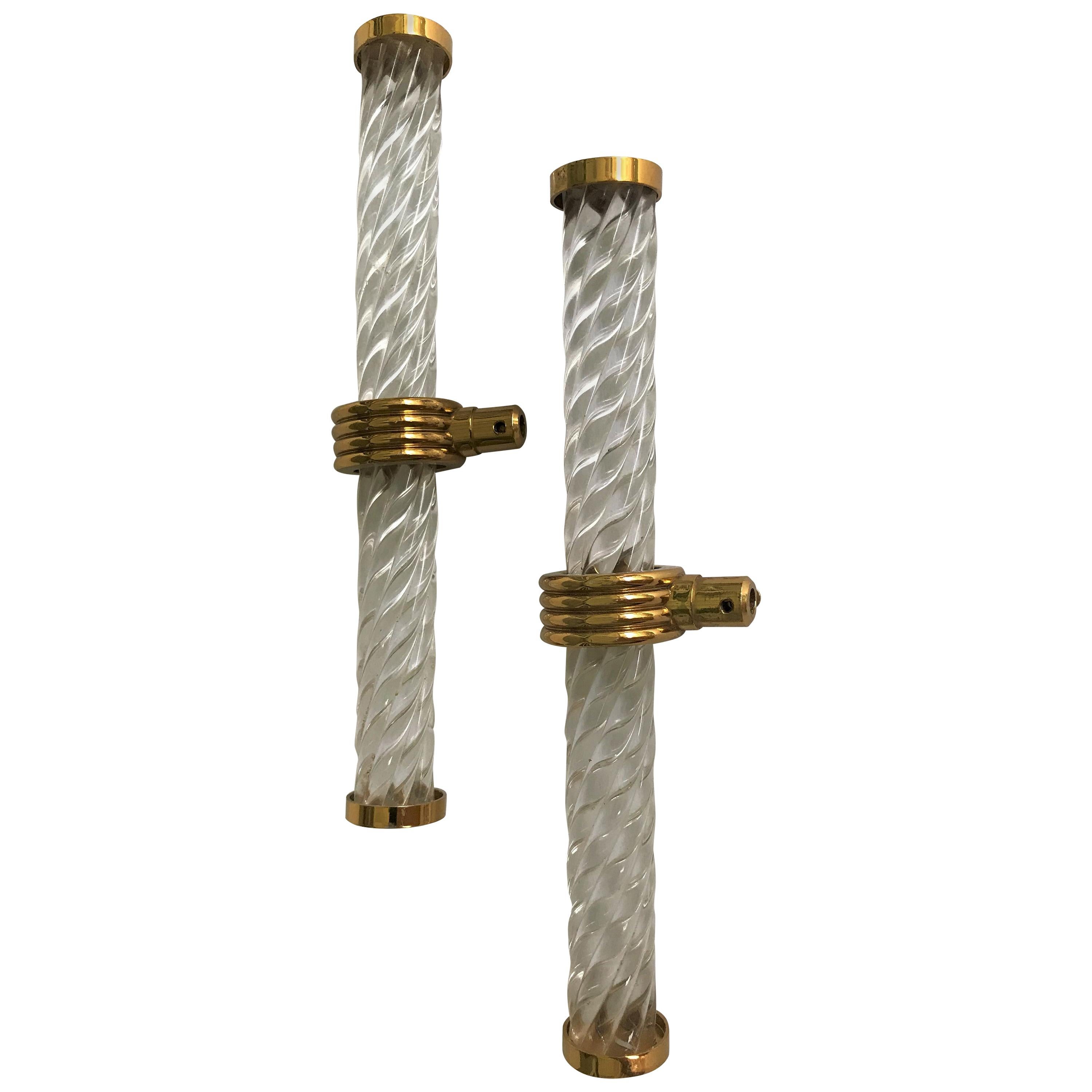 Modern Deco Pair Crystal / Brass Rope Design Drawer / Door Handles ...