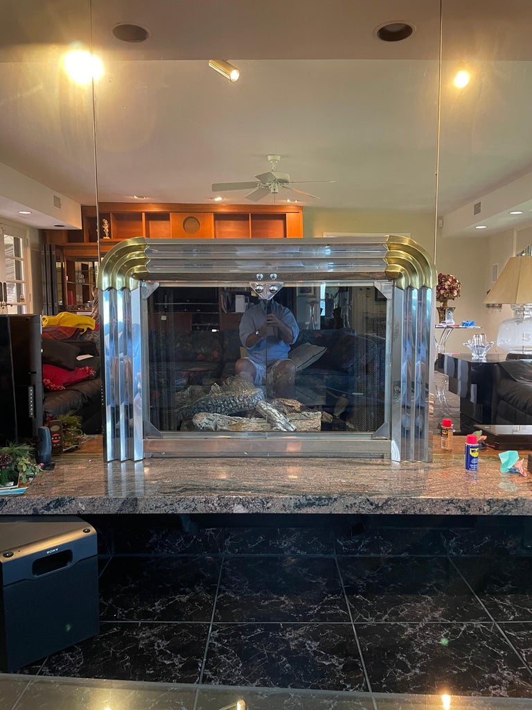 Modern Deco Revival Steel and Brass Fireplace Surround For Sale at 1stDibs