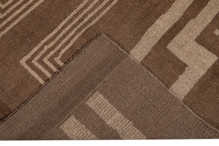 Modern Deco Style Handmade Geometric Brown and Beige Wool Rug For Sale ...