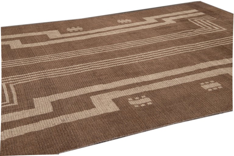 Modern Deco Style Handmade Geometric Brown and Beige Wool Rug For Sale ...