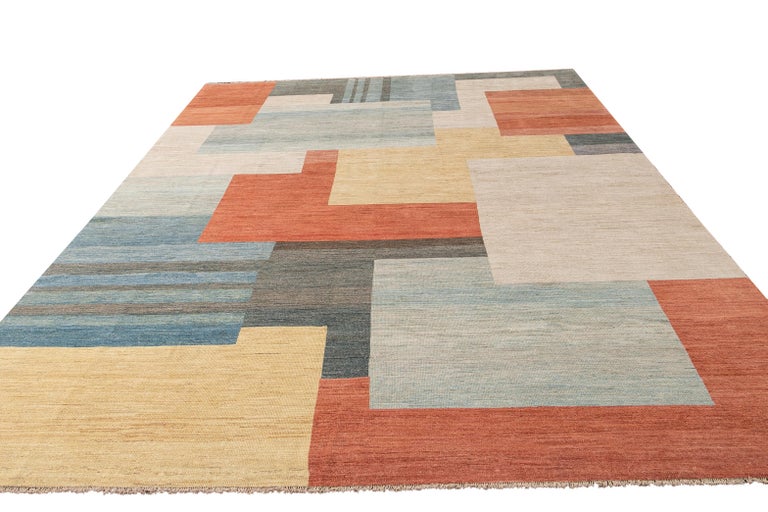 Modern Deco Style Handmade Multicolor Geometric Abstract Wool Rug For ...