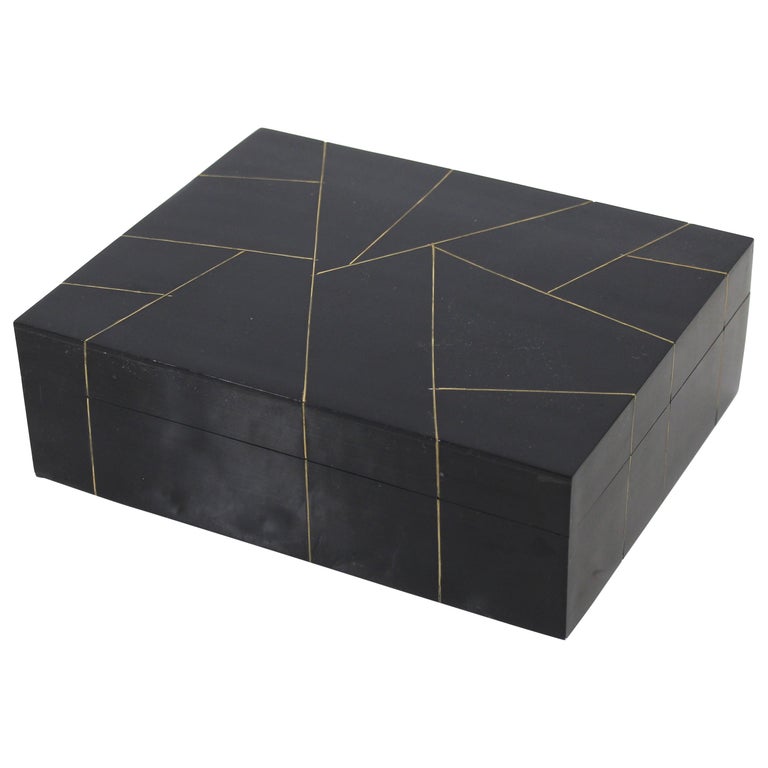 Modern Decorative Box with Geometric Brass Inlay at 1stDibs