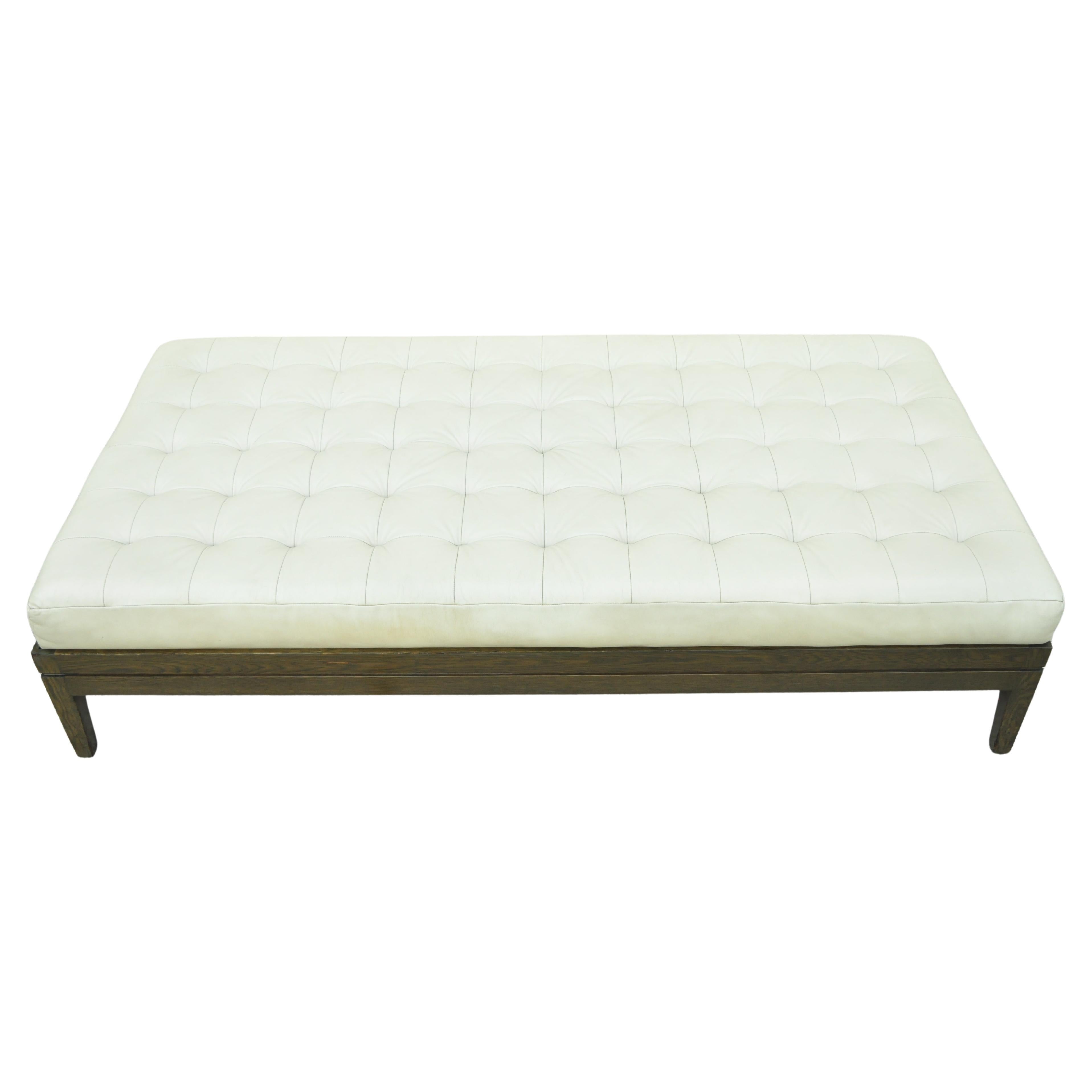Modern Decorator Large Beige Tufted Leather Wooden Base Oversize ...