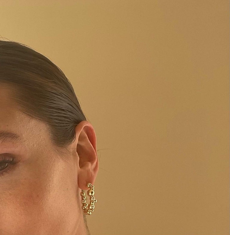 Modern Design 14k Yellow Gold Hoops with VS Diamonds For Sale at 1stDibs