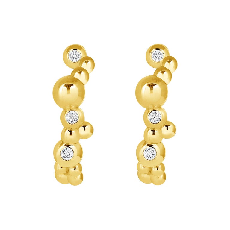 Modern Design 14k Yellow Gold Hoops with VS Diamonds For Sale at 1stDibs