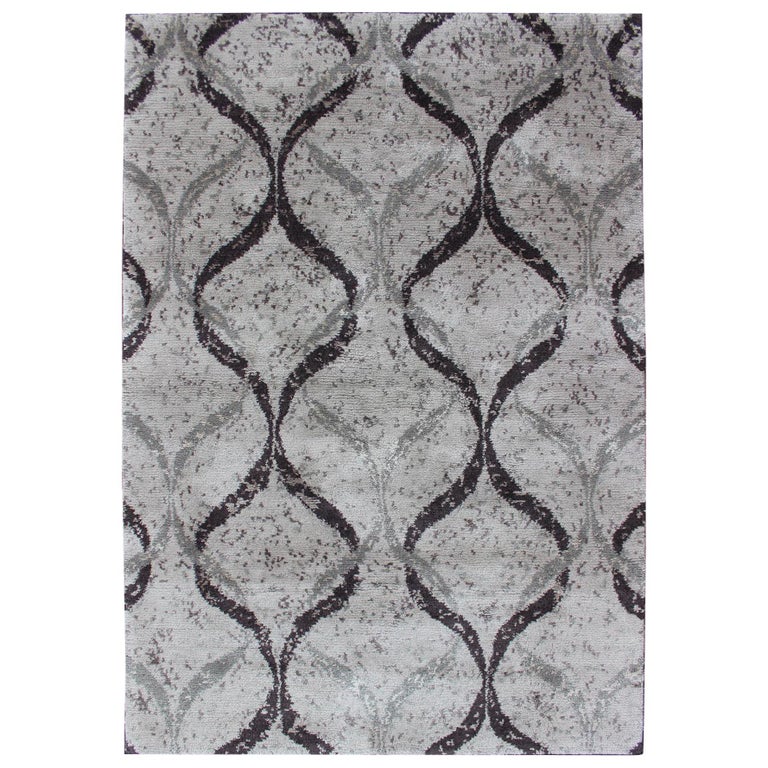 Modern Hand Knotted Design Wool and Silk Tibetan Nepalese Rug For Sale ...