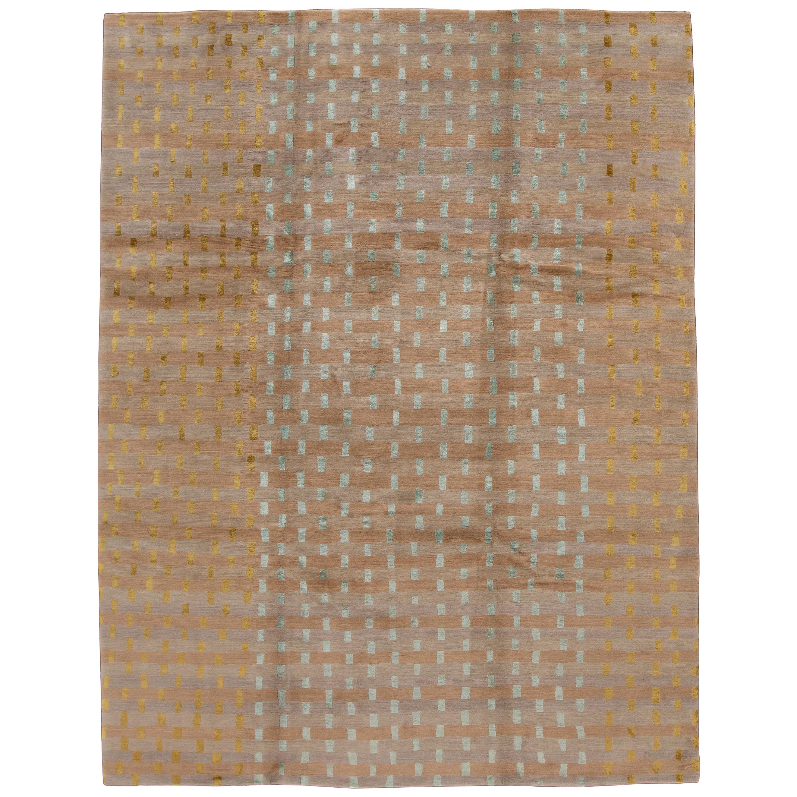 Tan Modern Tibetan Handmade Tribal Designed Wool and Silk Rug For Sale ...