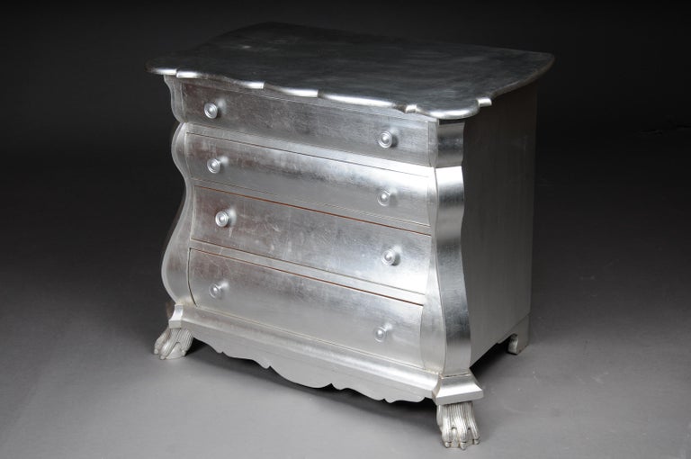 Modern Designer Baroque Chest of Drawers, Silver Leaf For Sale at 1stDibs