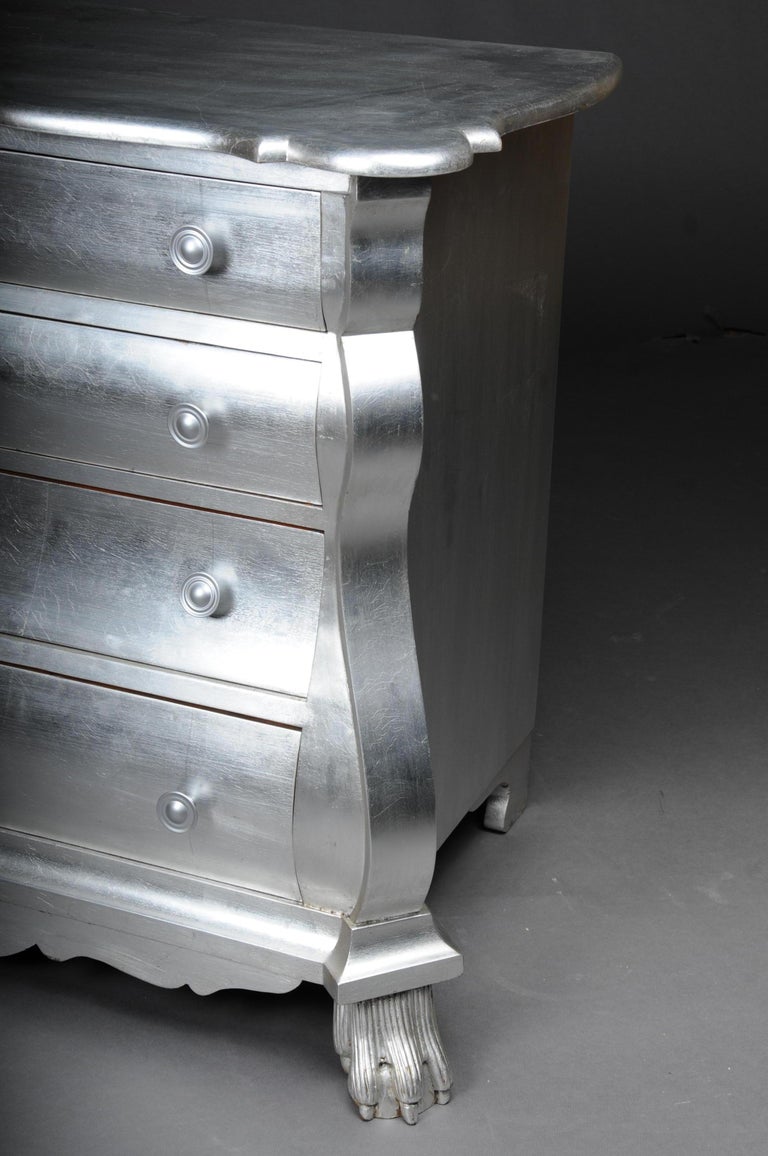 Modern Designer Baroque Chest of Drawers, Silver Leaf For Sale at 1stDibs