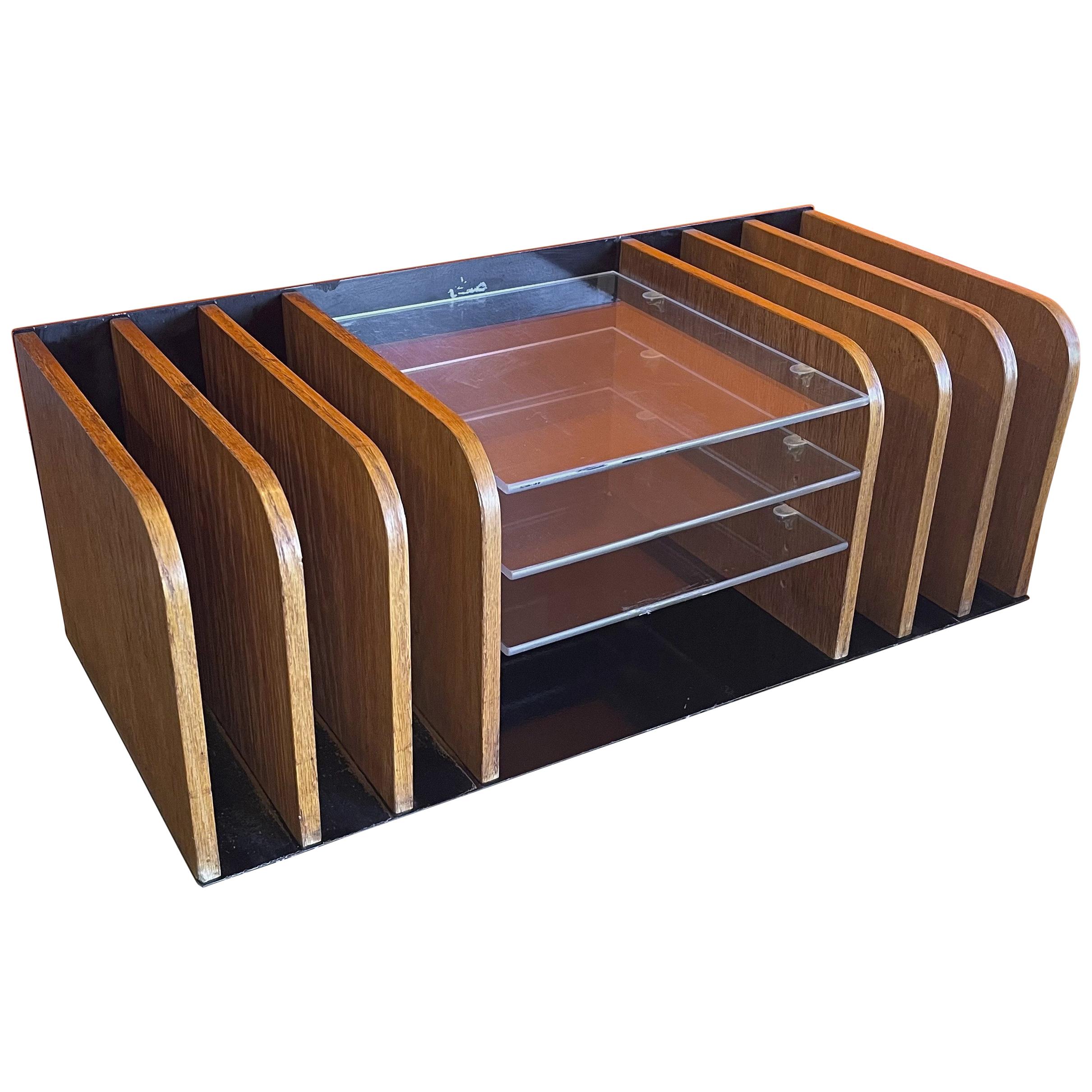Modern Desk Organizer / Letter Tray in Teak and Lucite at 1stDibs