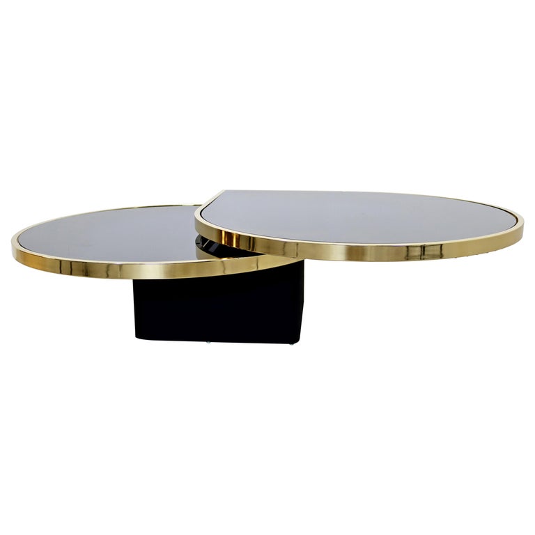 Modern DIA Brass and Smoked Glass Teardrop Swivel Coffee Cocktail Table ...