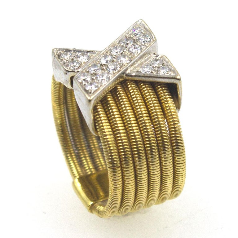 Modern Diamond X 18 Karat Yellow Gold Wide Band Ring at 1stDibs
