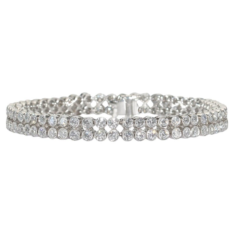 Modern Diamond and Platinum Two Row Bracelet, 8.59 Carats For Sale at ...