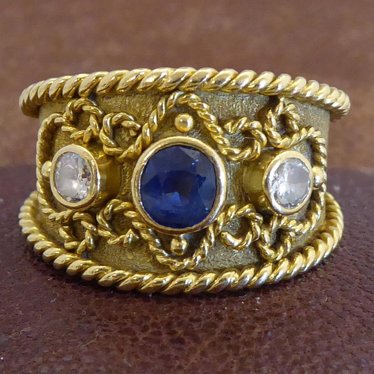Modern Diamond and Sapphire Byzantine Style Ring at 1stDibs