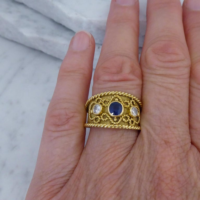 Modern Diamond and Sapphire Byzantine Style Ring at 1stDibs