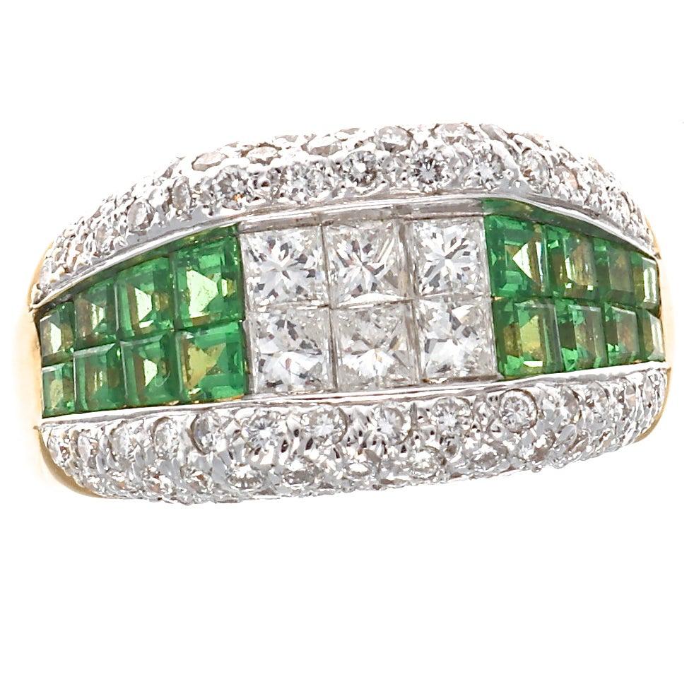 Modern Diamond Demantoid Garnet Gold Ring For Sale at 1stDibs