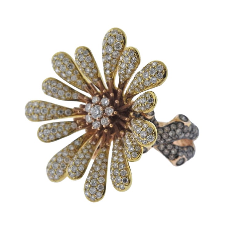 Modern Diamond Gold Flower Cocktail Ring For Sale (Free Shipping) at ...